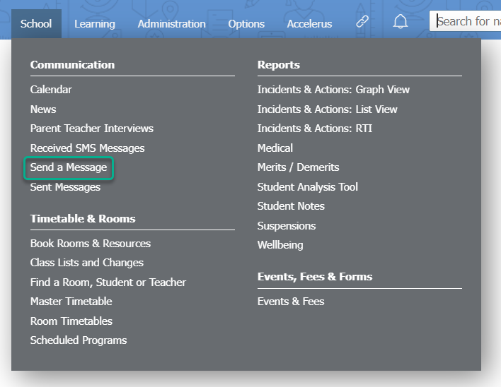 Sending an email, SMS or internal message